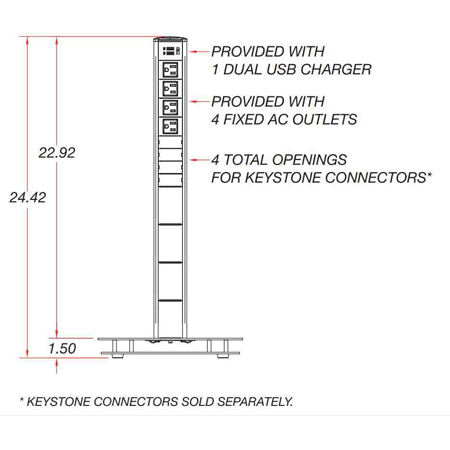 FSR SYM-PD24AB 24-Inch Pedestal with 4 AC Outlets / USB Dual Charger ...