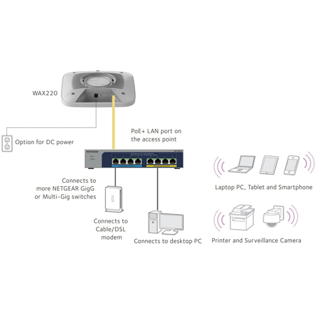 Netgear WAX220-100NAS Dual Band Wi-Fi 6 IEEE 802.11 a/b/g/n/ac/ax/e 4. ...