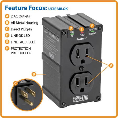 Tripp Lite Isobar ULTRABLOK 2-Outlet Surge Protector - Direct Plug-In ...