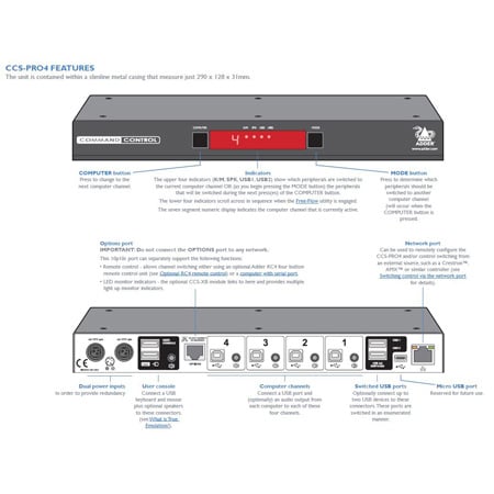 ADDER CCS-PRO4-US Command and Control USB2.0 KVM Switch - 4 Computers