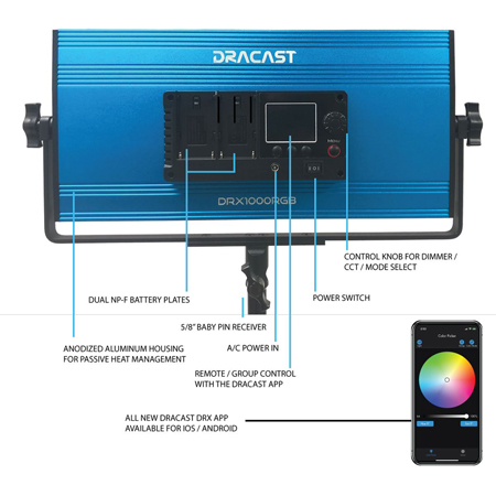 Dracast DRX31000RGB X Series LED1000 RGB and Bi-Color LED - 3 Light Kit with Injection Molded ...