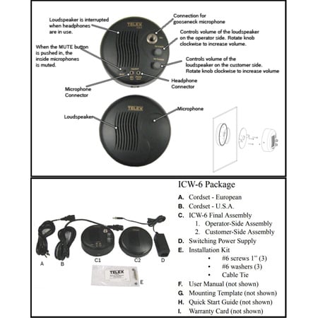 TELEX - RTS ICW-6 Window Mountable Double Sided 2 Way Audio Intercom ...
